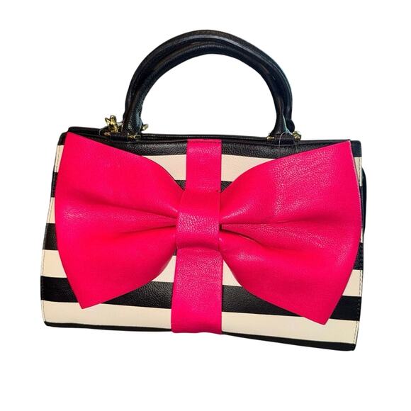 Betsey Johnson | Bags | Betsey Johnson Curtsy Stripe Structured Satchel ...